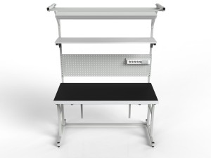 Adjustable assembly table with tilting top